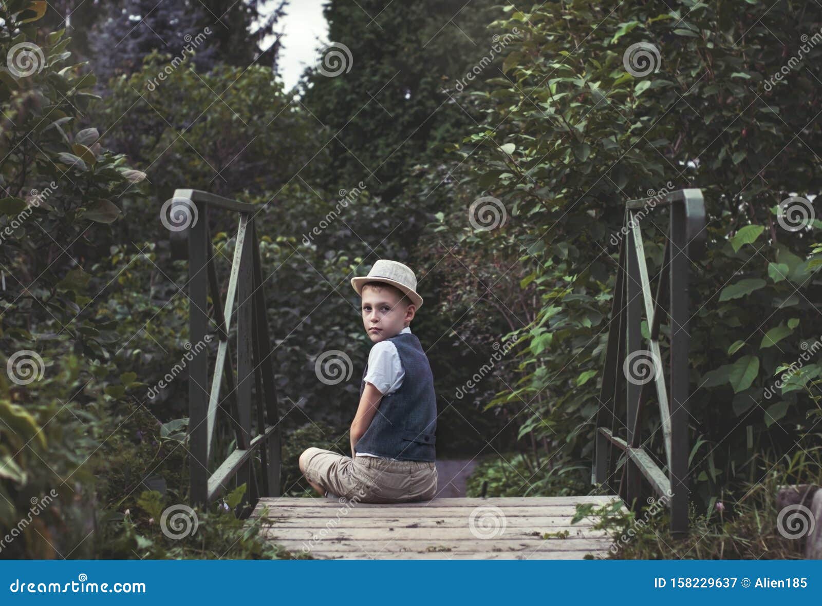 Kid Sitting Alone on a Stairs in Th Garden Stock Image - Image of ...