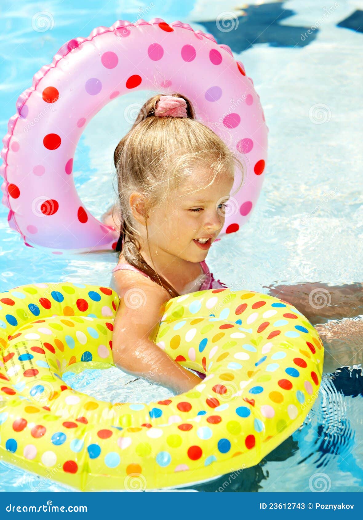 Kid Sitting On Inflatable Ring. Stock Image - Image of pool, inflatable ...