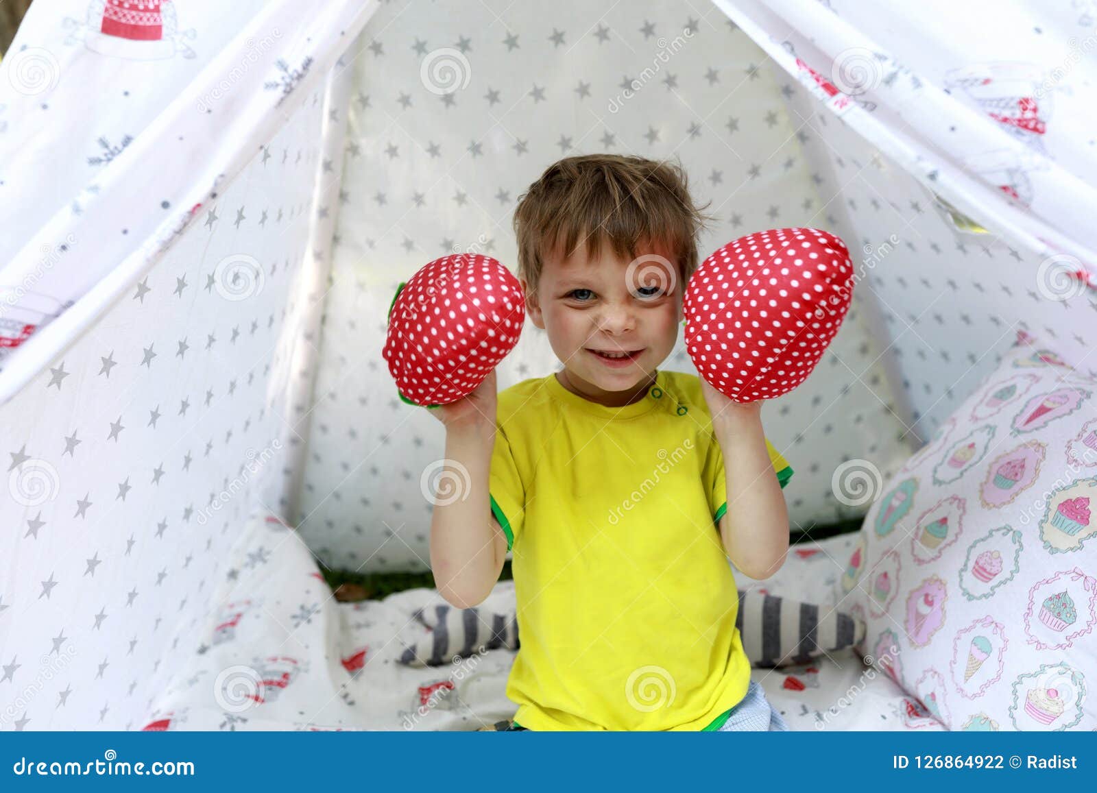 Kid sitting inside tent stock photo. Image of healthy - 126864922