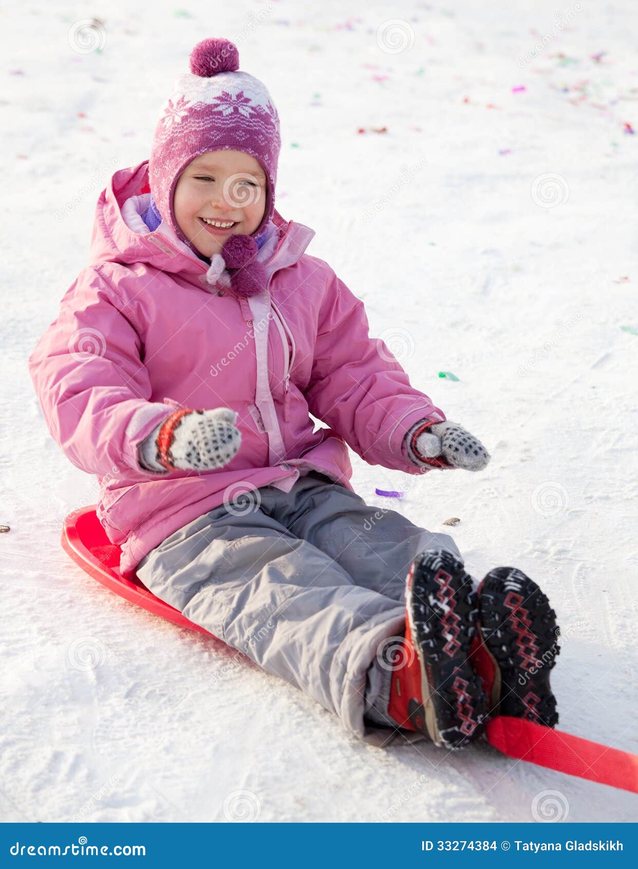 Kid on sled stock photo. Image of activity, nature, happiness - 33274384
