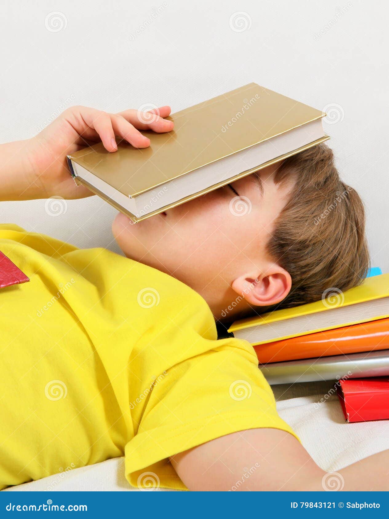 Kid sleep with a Books stock image. Image of cute, childhood - 79843121