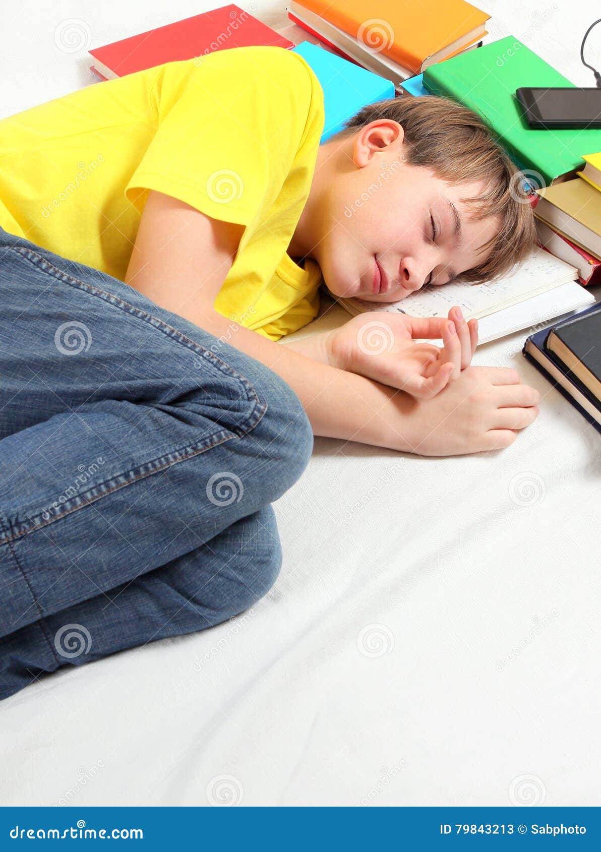 Kid sleep with a Books stock image. Image of handsome - 79843213