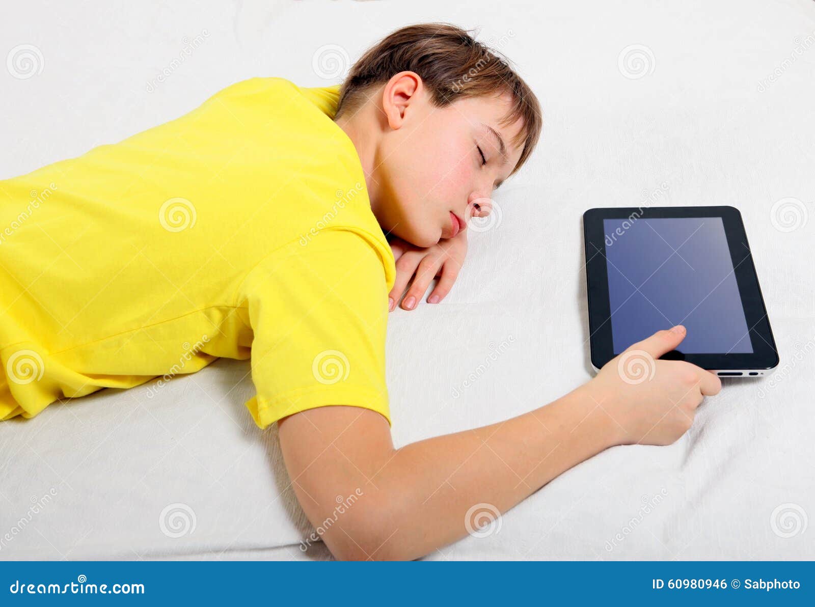 Kid Sleep with Tablet Computer Stock Photo - Image of bore, single ...