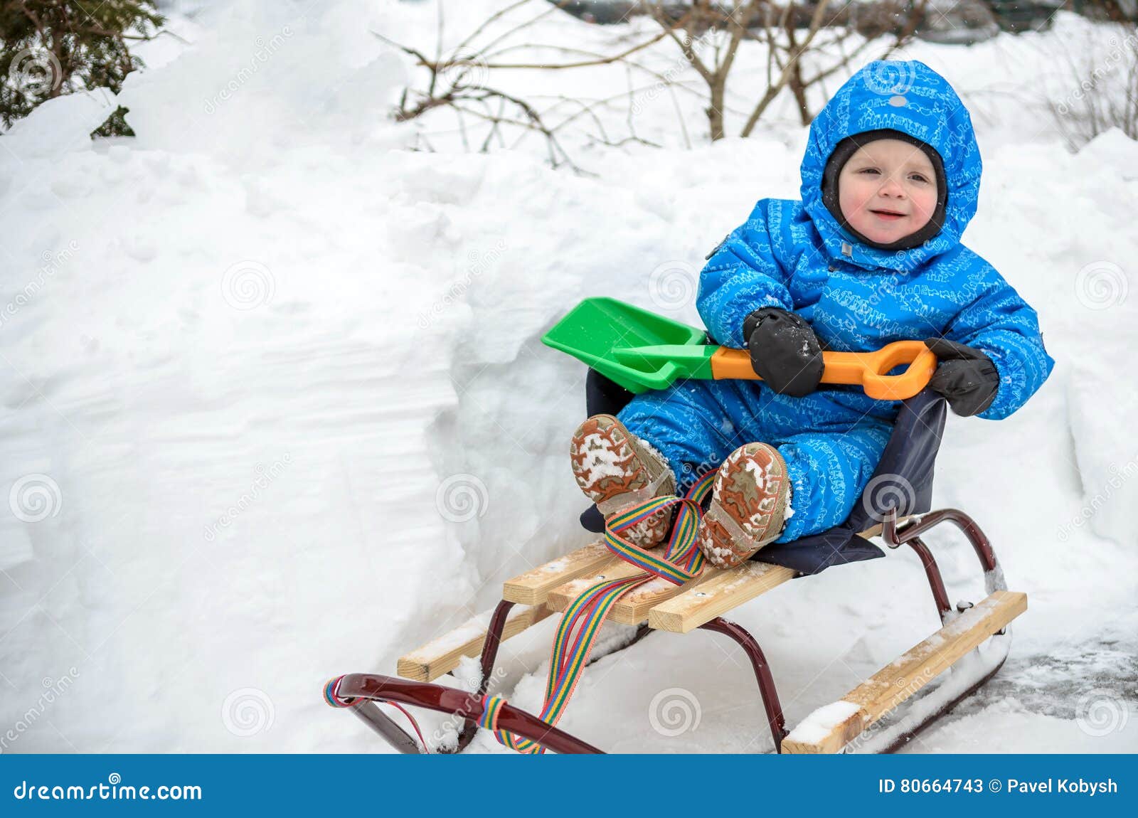 Kid Sliding with Sledding in the Snow Stock Image - Image of recreation ...