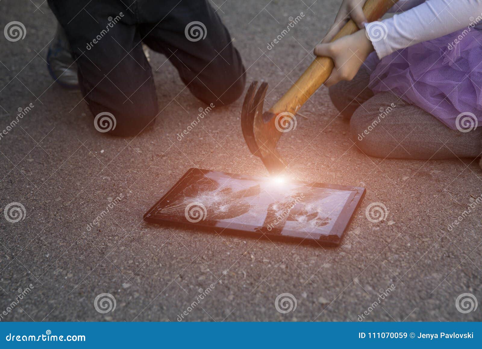 Kid Smashing Tablet with Hammer Stock Image - Image of expensive ...