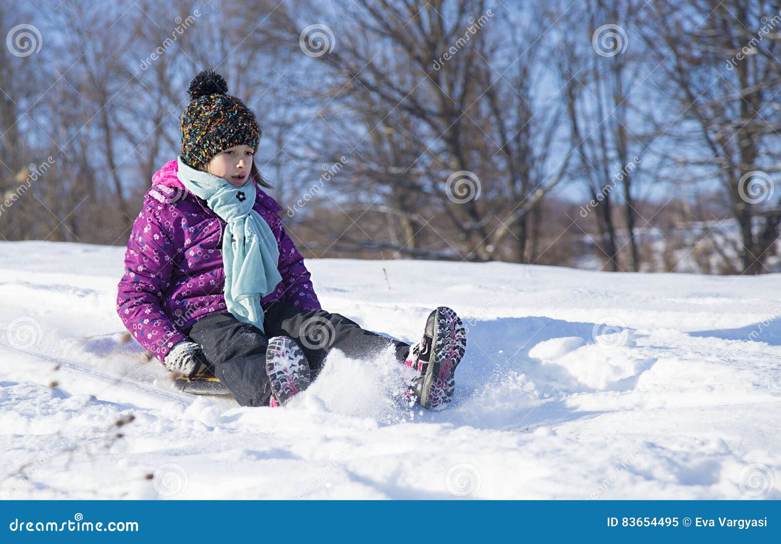 Kid on Snow Slides in Winter Time Stock Image - Image of kids ...