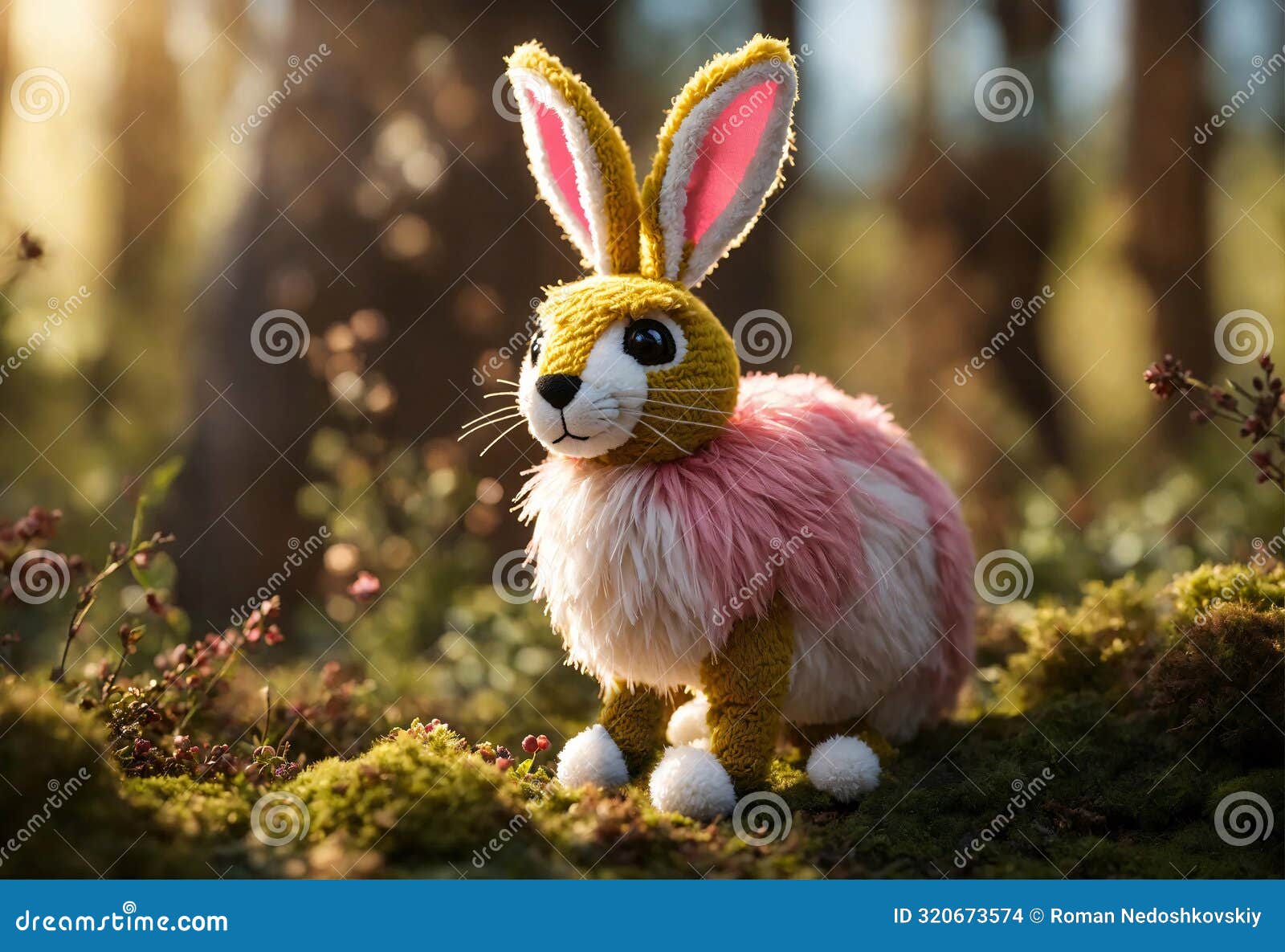 Kid Soft Rabbit Toy Sitting in Summer Forest Stock Illustration ...