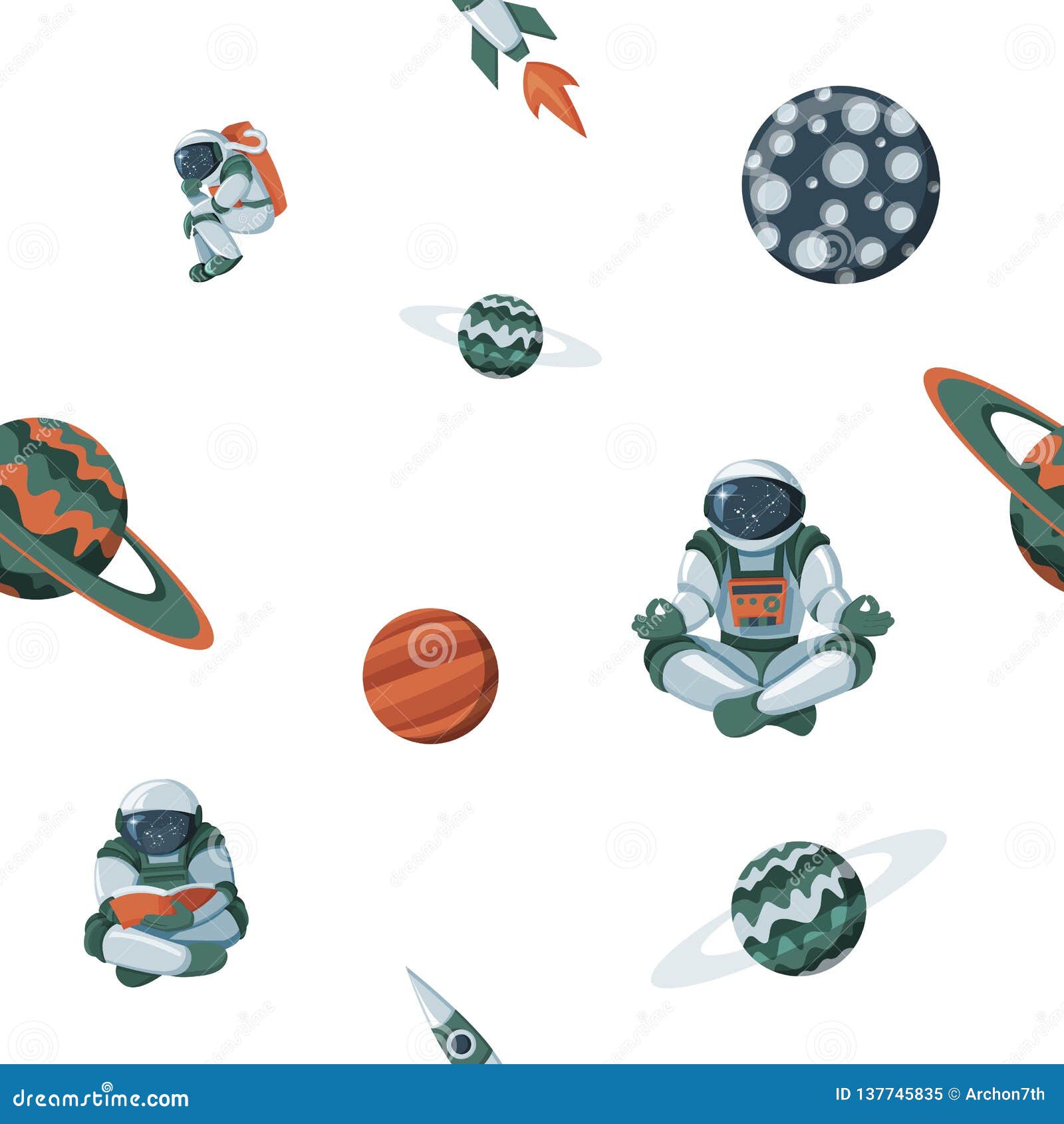 Kid Space with Planets and Spaceships. Flat Cartoon Cosmos Science ...