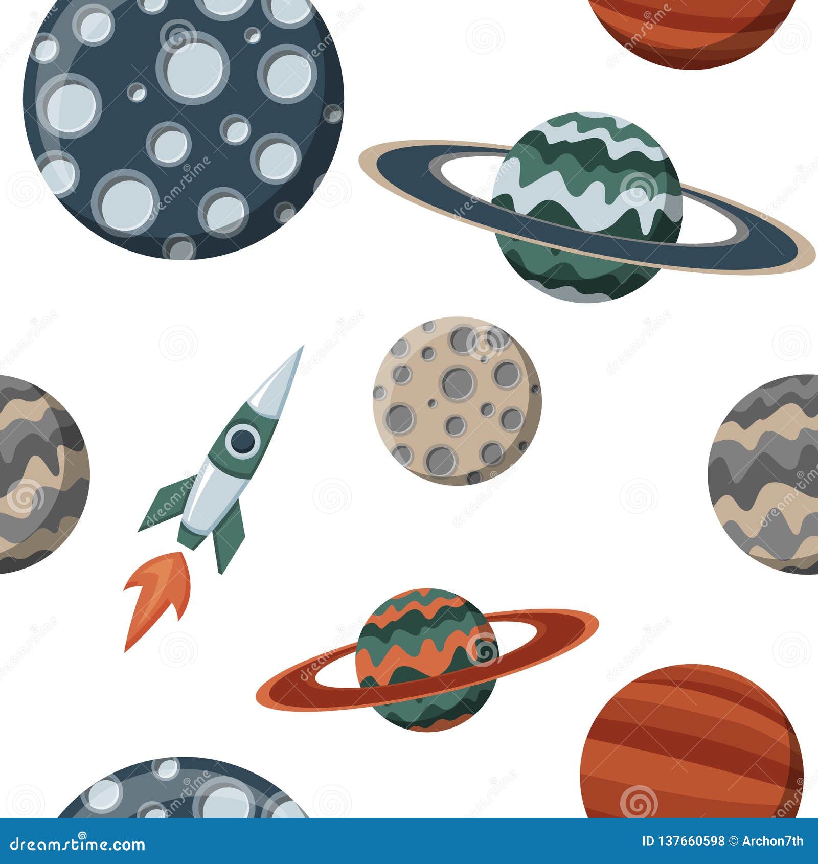 Kid Space with Planets and Spaceships. Flat Cartoon Cosmos Science ...