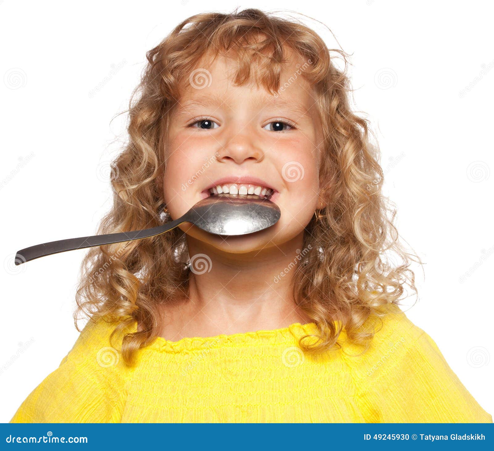 Kid with spoon stock photo. Image of spoon, smiling, curly - 49245930