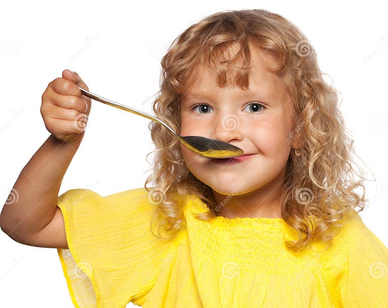 Kid with spoon stock photo. Image of tasty, spoon, isolated - 49245936