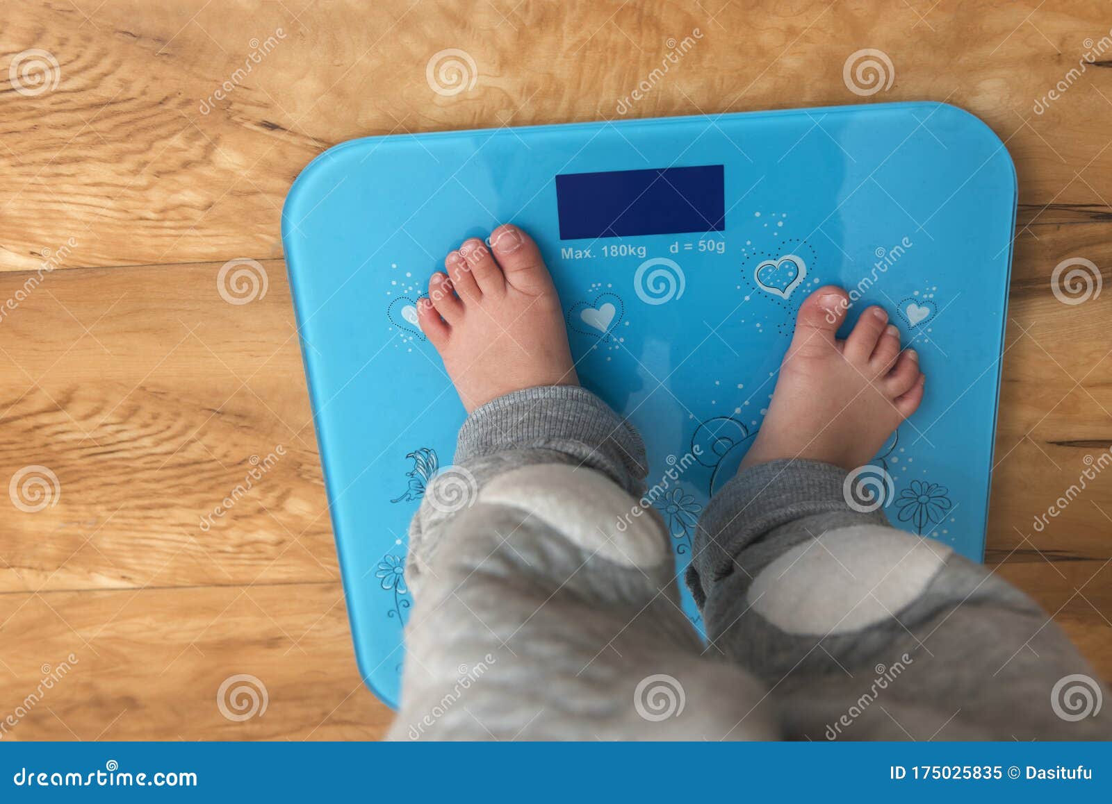 Kid Standing on Electronic Scale Barefoot Stock Image - Image of grow ...