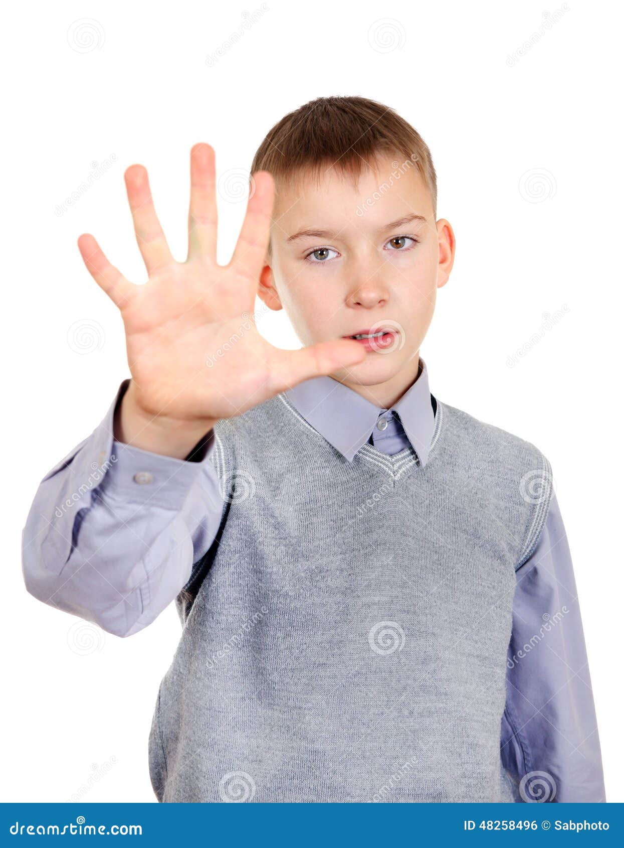 Kid with Stop hand gesture stock photo. Image of cute - 48258496