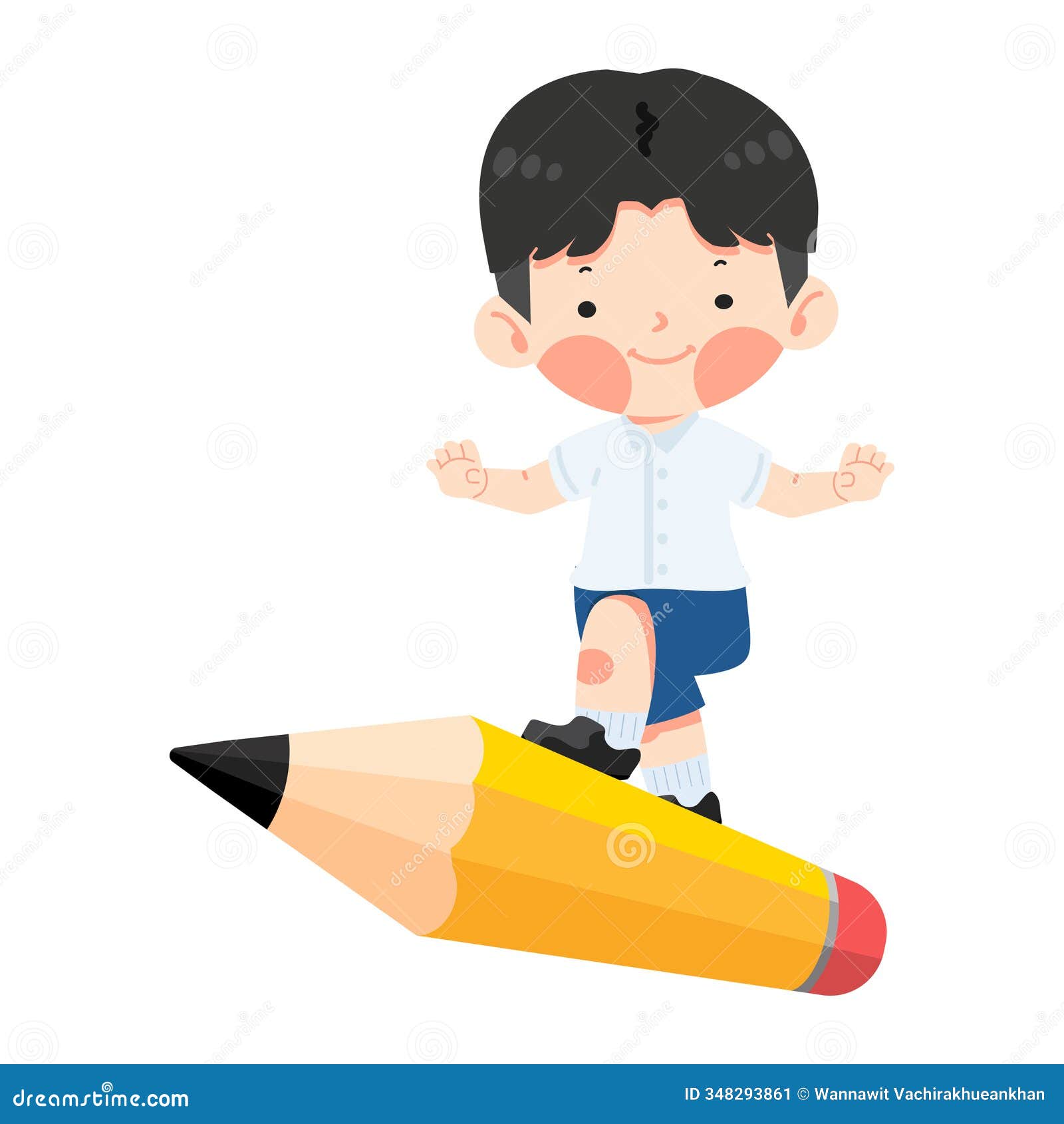 Kid Student Boy Jumping on Pencil Stock Illustration - Illustration of ...