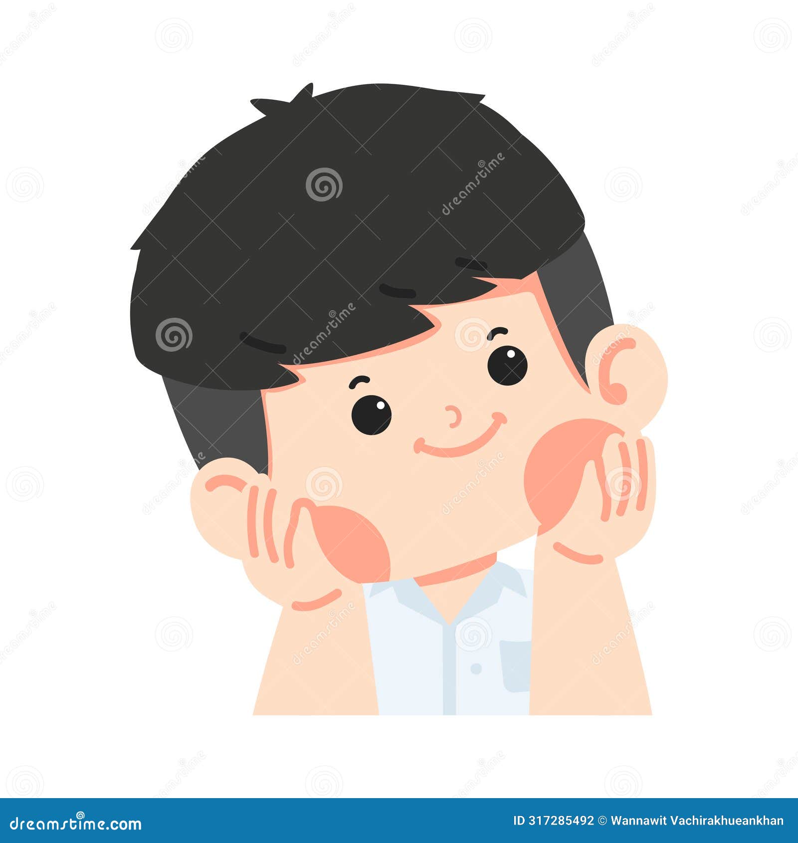 Kid Student Sitting Floor Arms Cheeks Vector Illustration ...