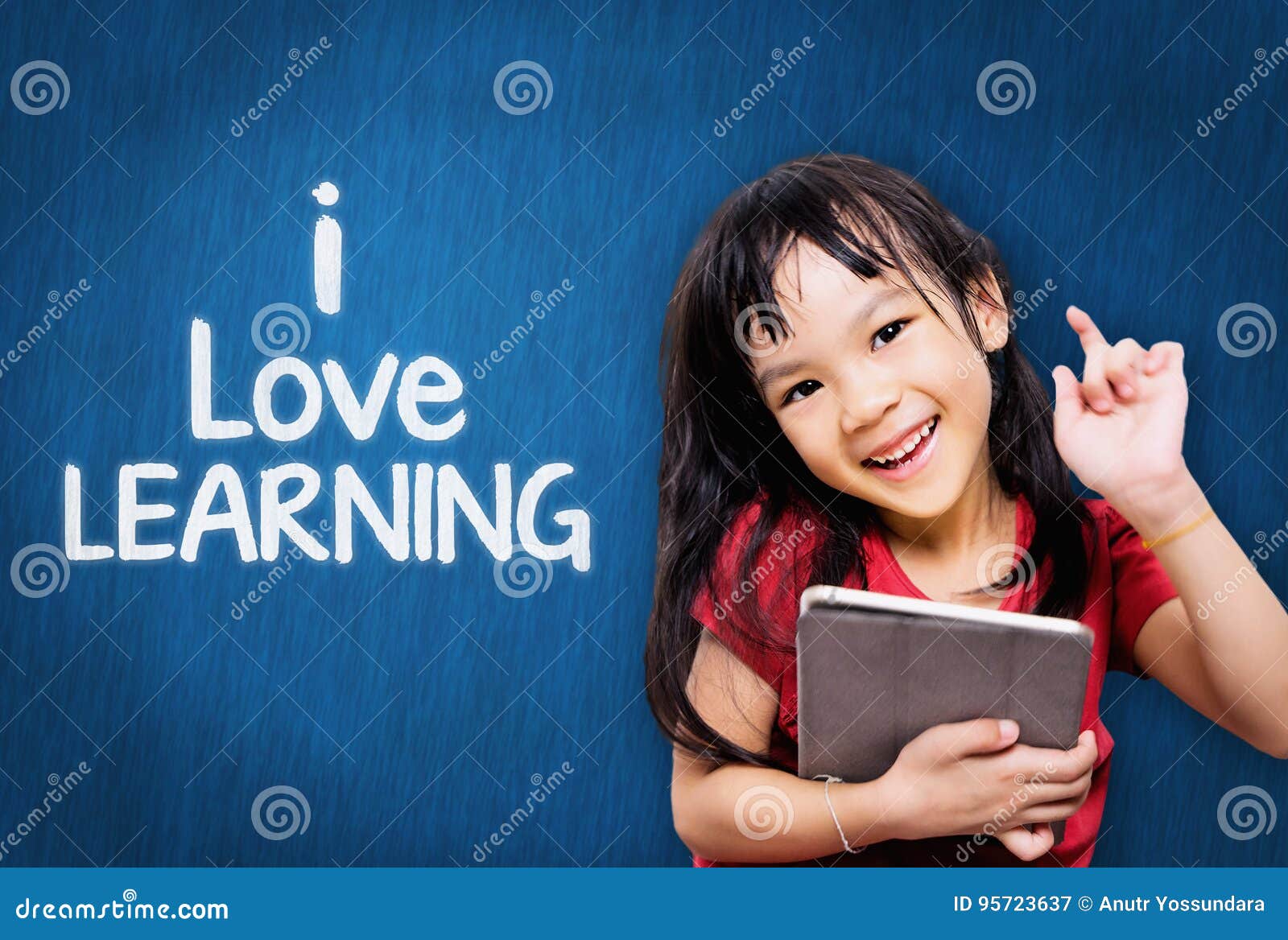 Kid Studying on Tablet with I Love Learning Stock Image - Image of girl ...