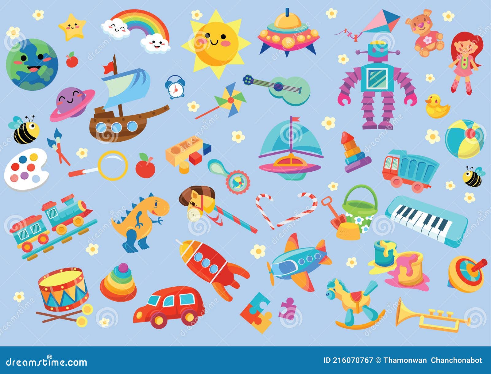 Toys Object For Small Kids To Play Cartoon Pyramid Rabbit And Piano ...