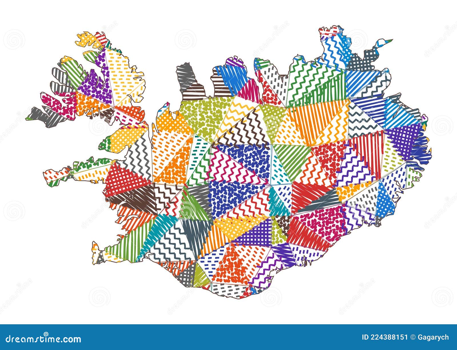 Iceland Hand Drawn Cartoon Map. Vector Illustration With Travel ...