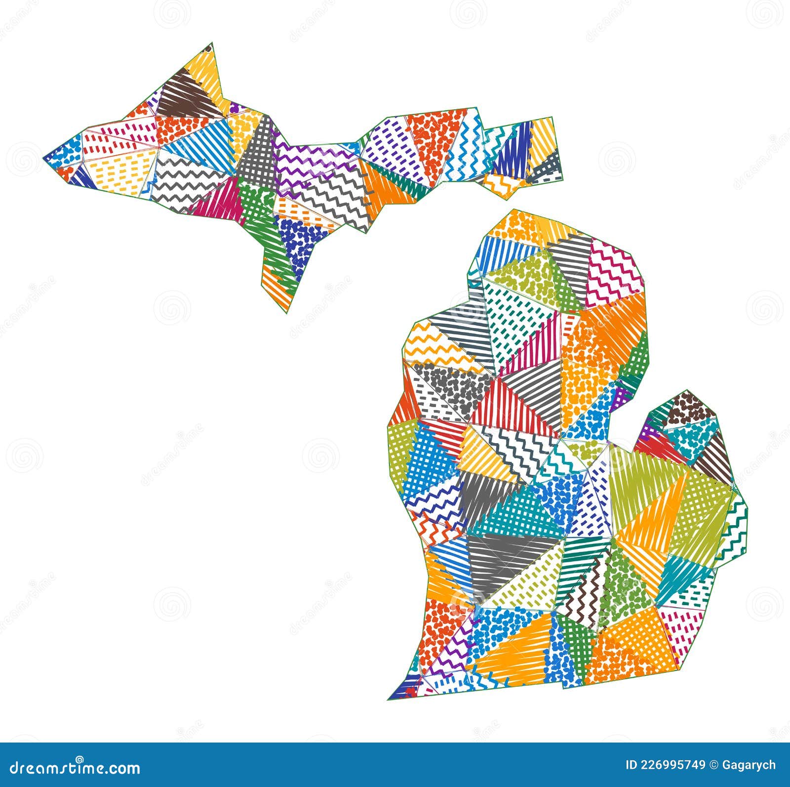 Kid style map of Michigan. stock vector. Illustration of handwritten ...