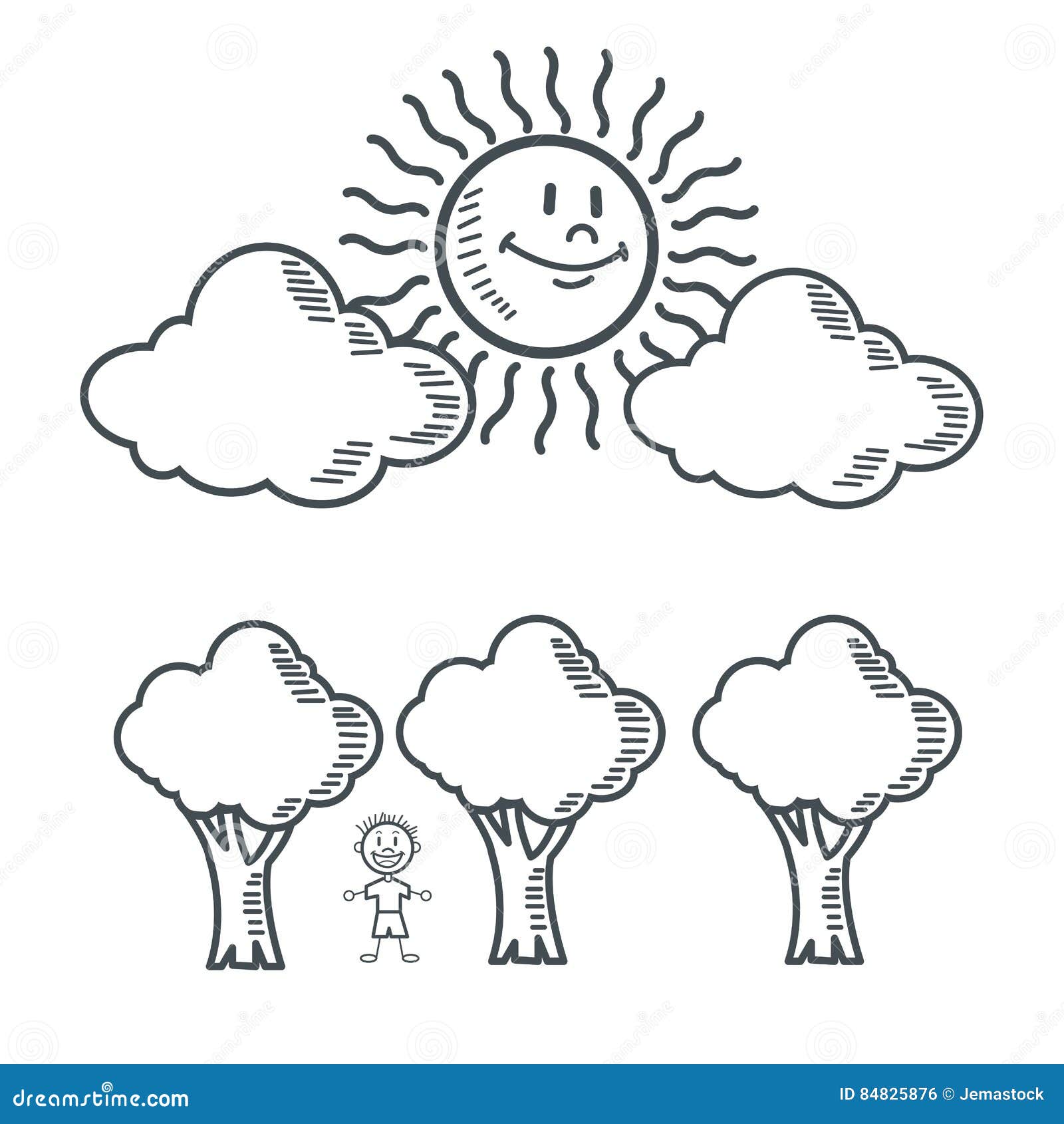Kid Sun Tree Nature Cartoon Design Stock Vector - Illustration of ...