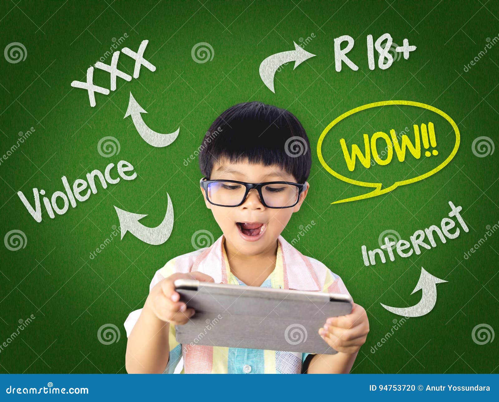 Kid is Surprising on Dangerous Content on Internet Stock Photo - Image ...