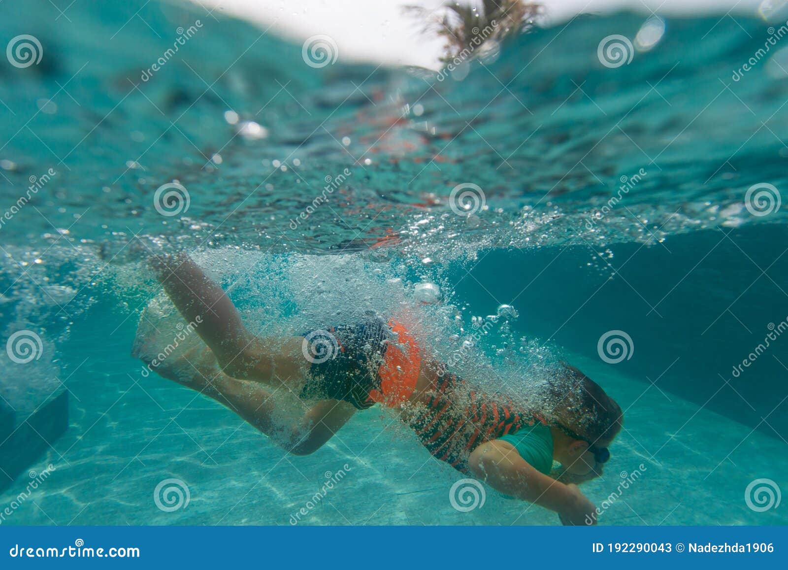 Kid Swimming Underwater in Pool, Active Kids Stock Image - Image of ...