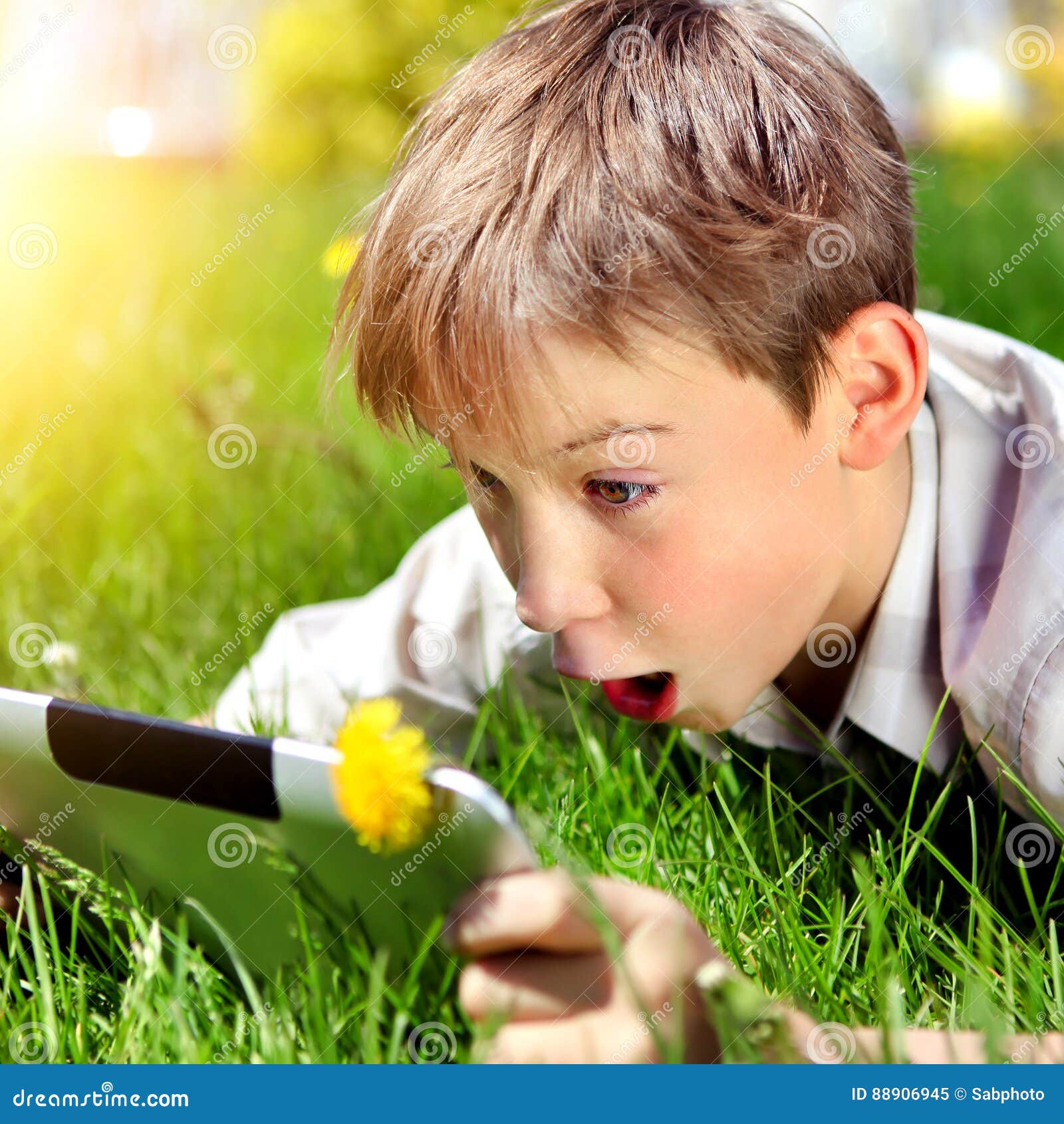 Kid with Tablet Computer stock image. Image of portable - 88906945