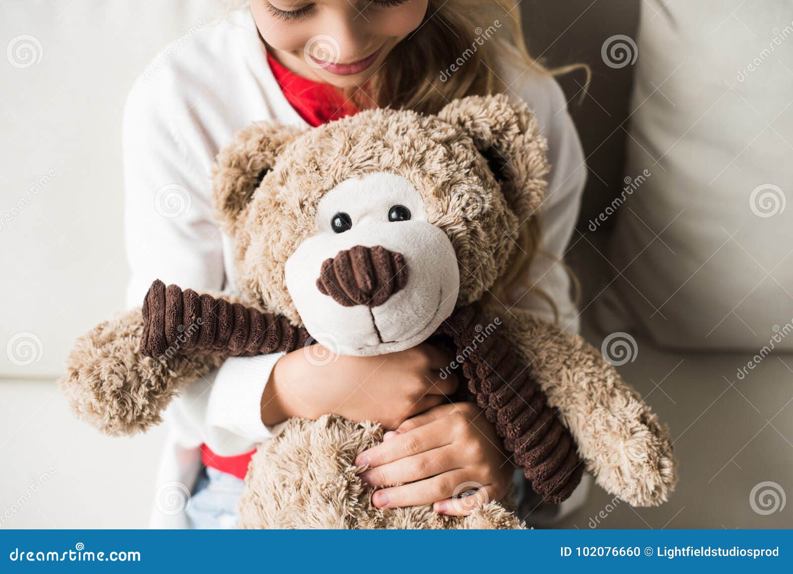 Kid with teddy bear stock photo. Image of embrace, adorable - 102076660