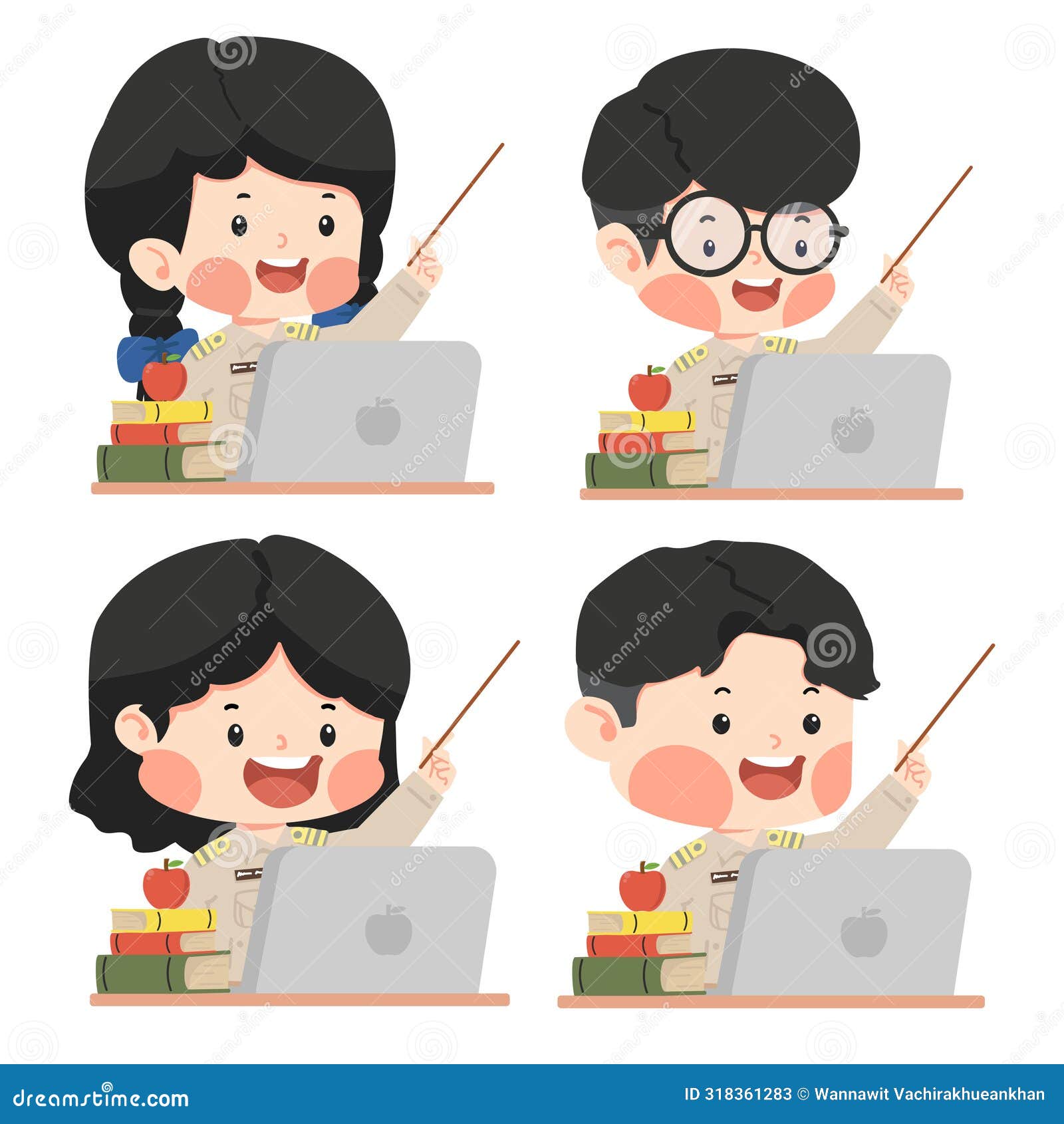 Kid Thai Teacher Teaching with Computers Set Stock Vector ...