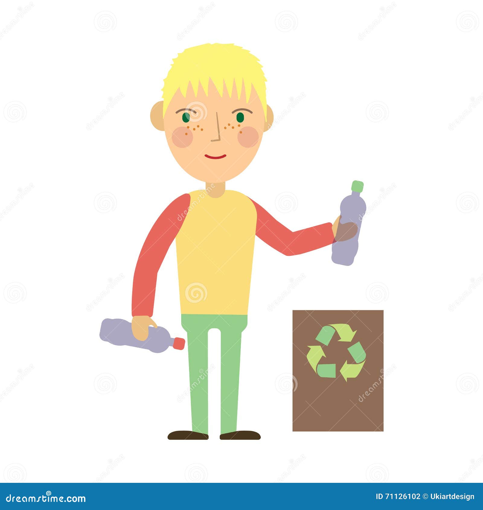 Kid Throwing Plastic Bottles into a Recycling Bin Stock Illustration ...