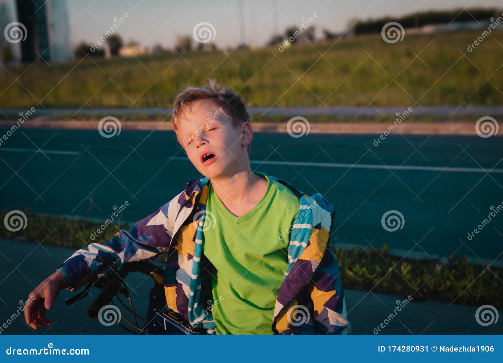 Kid Tired of Bike Riding, Boy Exhausted by Exercise Stock Image - Image ...