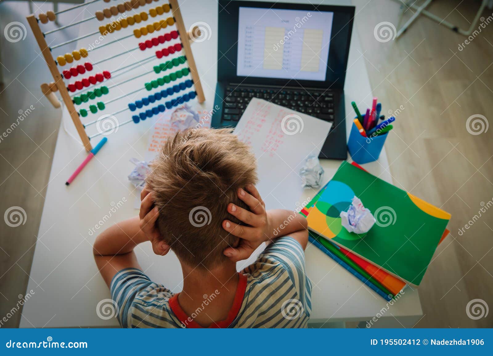 Kid Tired and Stressed by Doing Homework Stock Photo - Image of ...