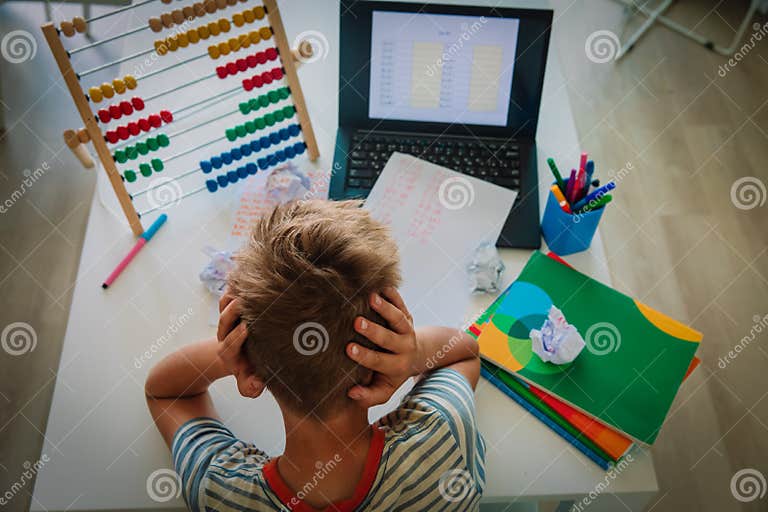 Kid Tired and Stressed by Doing Homework Stock Photo - Image of ...