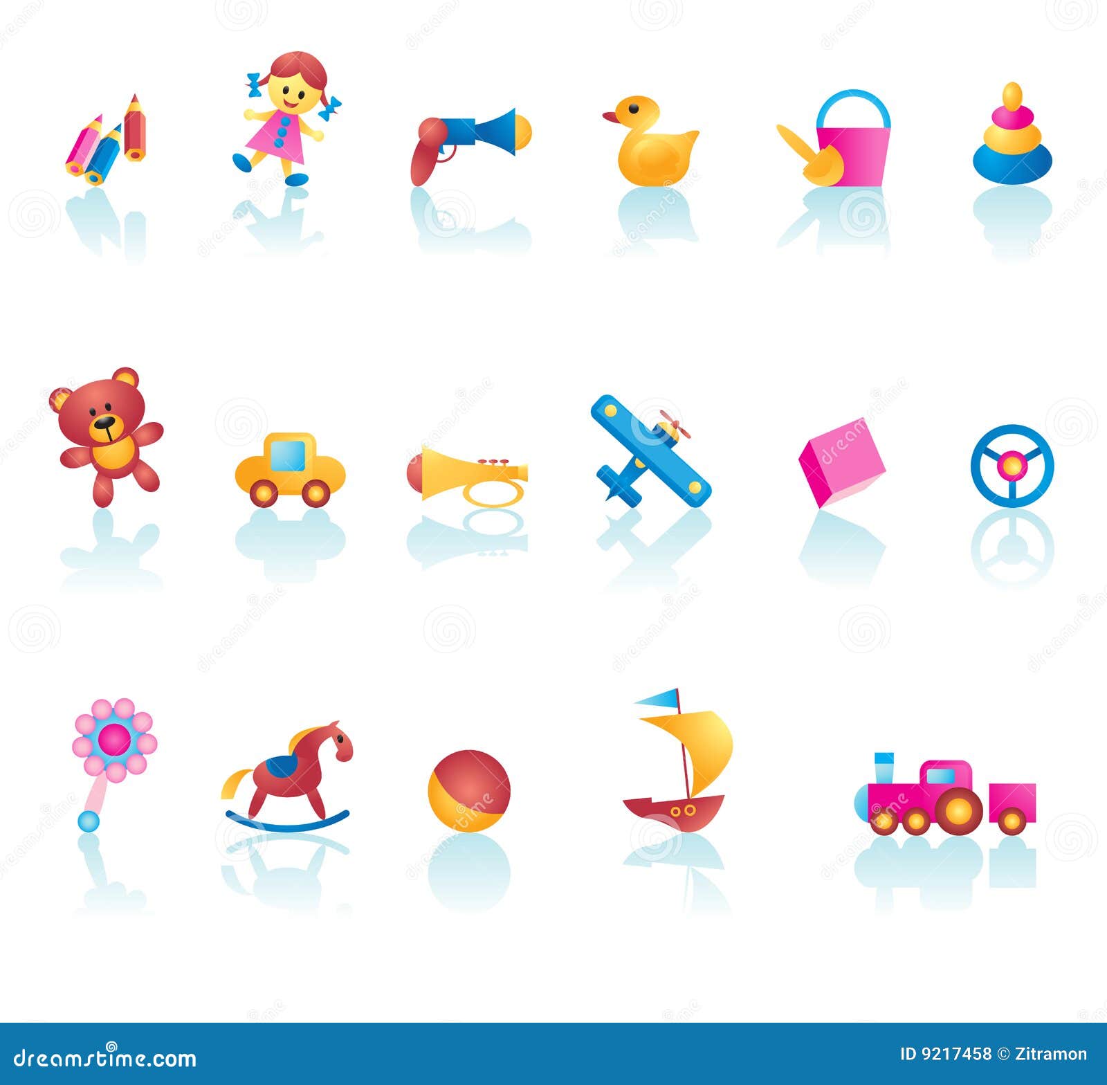 Kid Toys Icon Set stock vector. Illustration of doll, trumpet - 9217458