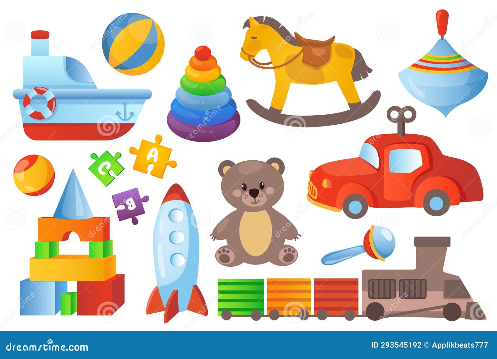 Kid Toys Set Graphic Elements in Flat Design. Vector Illustration Stock ...