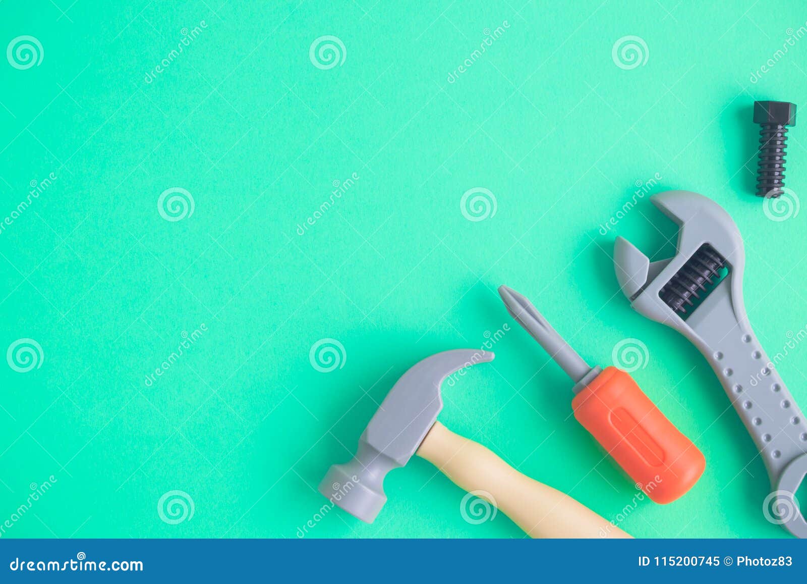 Kid Toys Working Tools Flat Lay Stock Image - Image of furniture, green ...