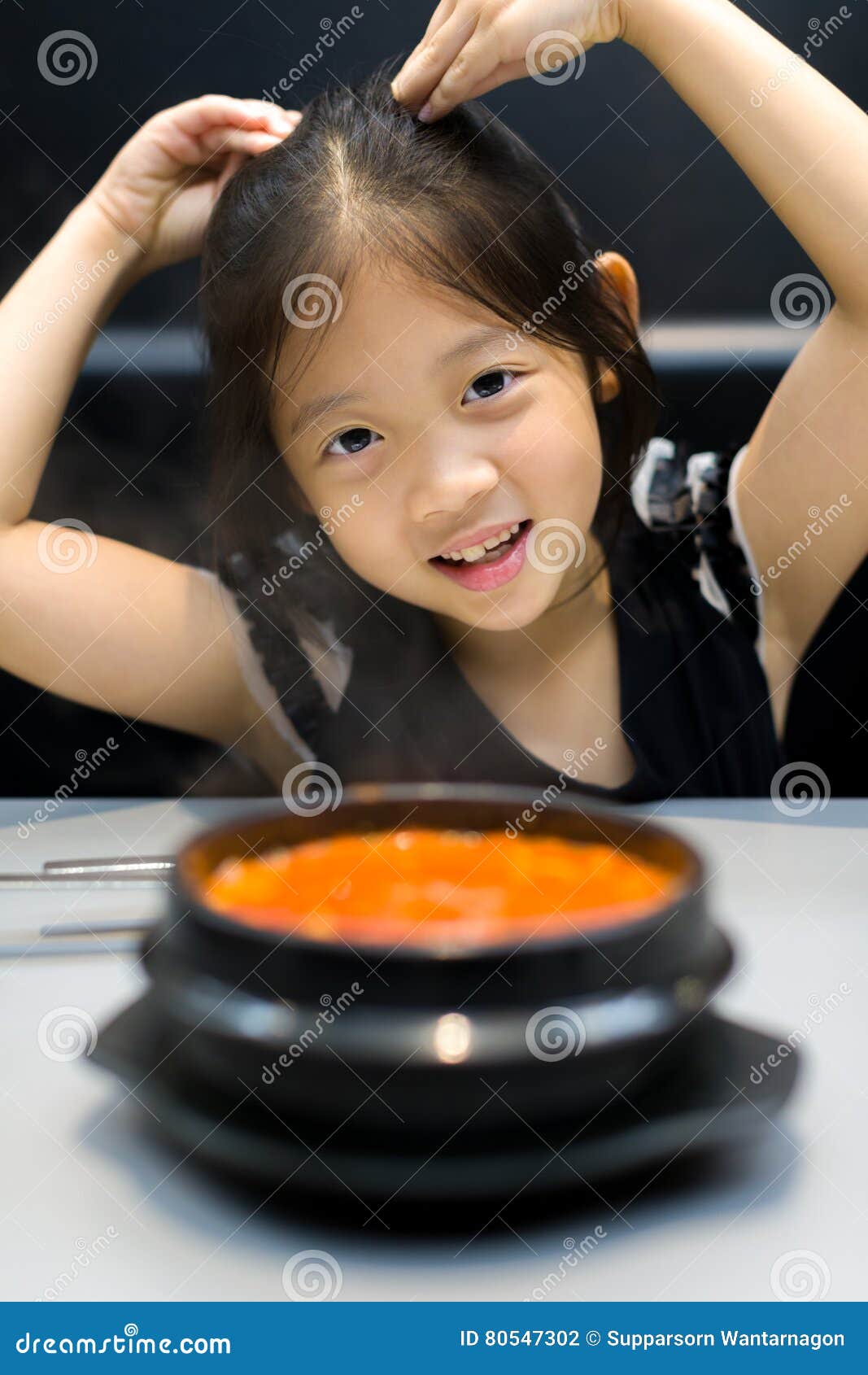 Kid with Traditional Korean Kimchi Soup Stock Photo - Image of child ...