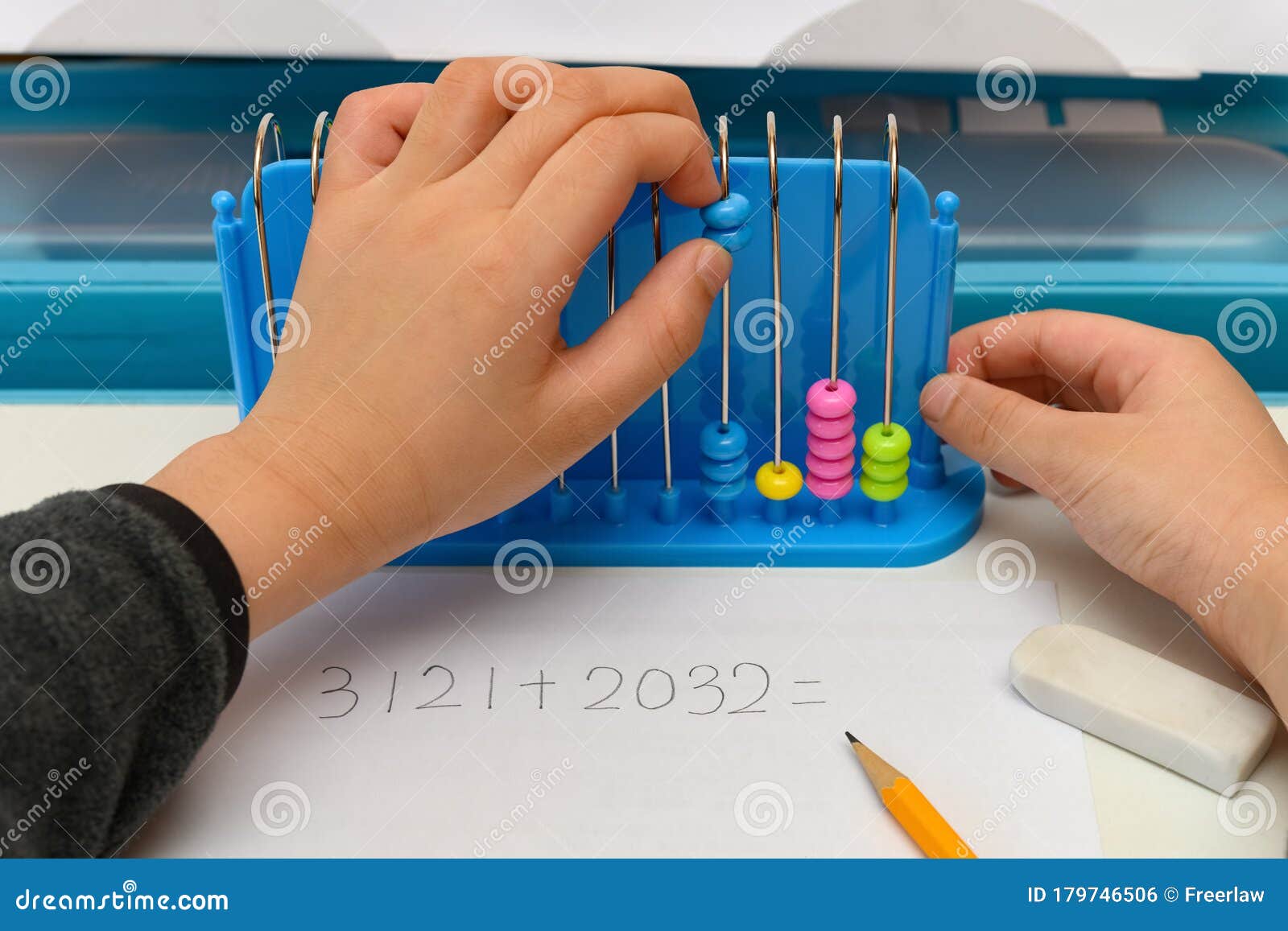 A Kid Using Abacus To Calculate Addition Equation Stock Photo - Image ...