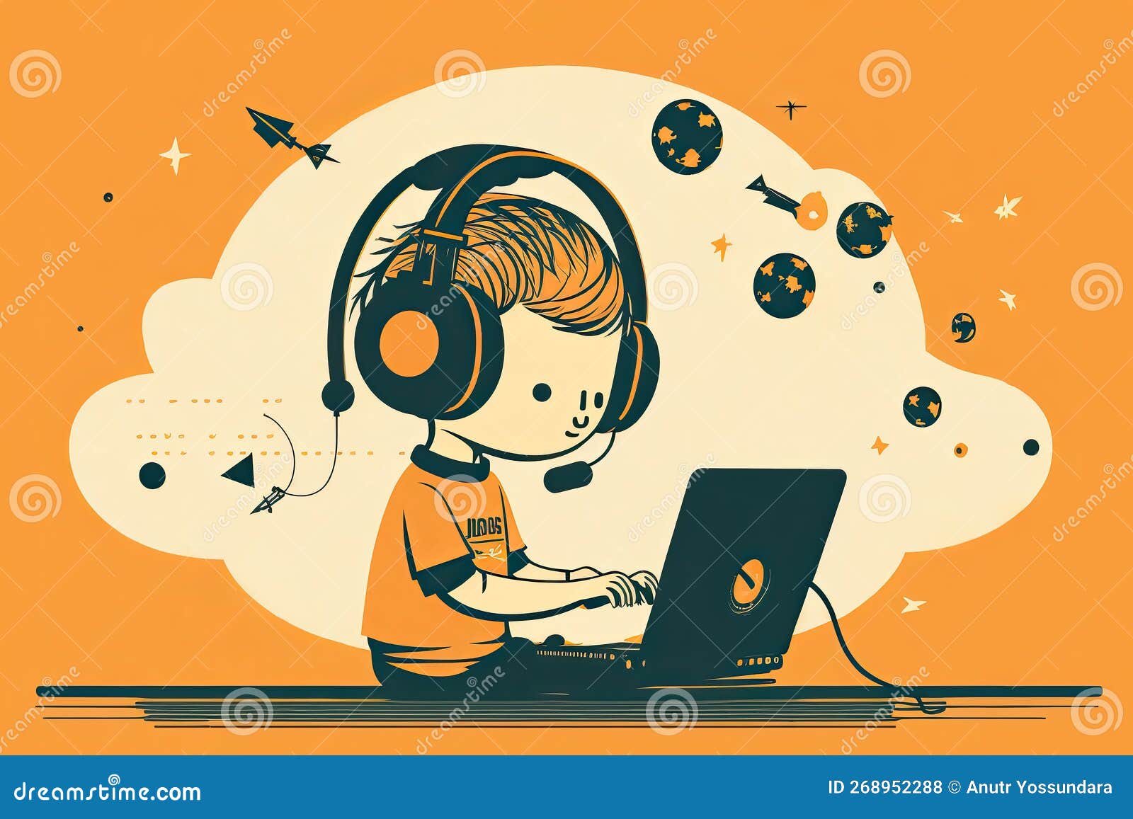 Kid is Using Computer To Learn about Space and Coding Creativity ...