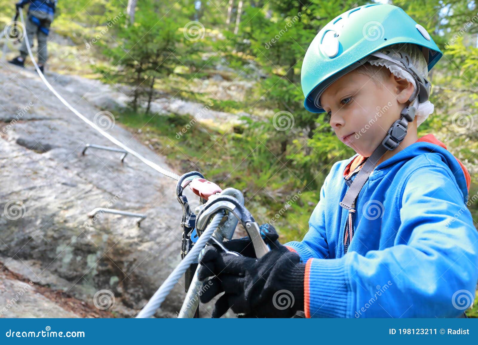 Kid Using Safety Climbing Equipment Stock Image - Image of courage ...