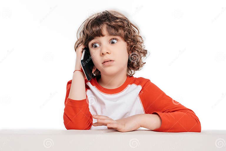 Kid using smartphone stock photo. Image of cheerful, surprised - 93015978