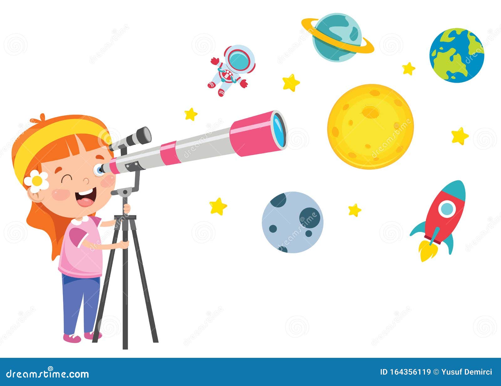 Kid Using Telescope for Astronomical Research Stock Vector - Illustration of lens, kids: 164356119