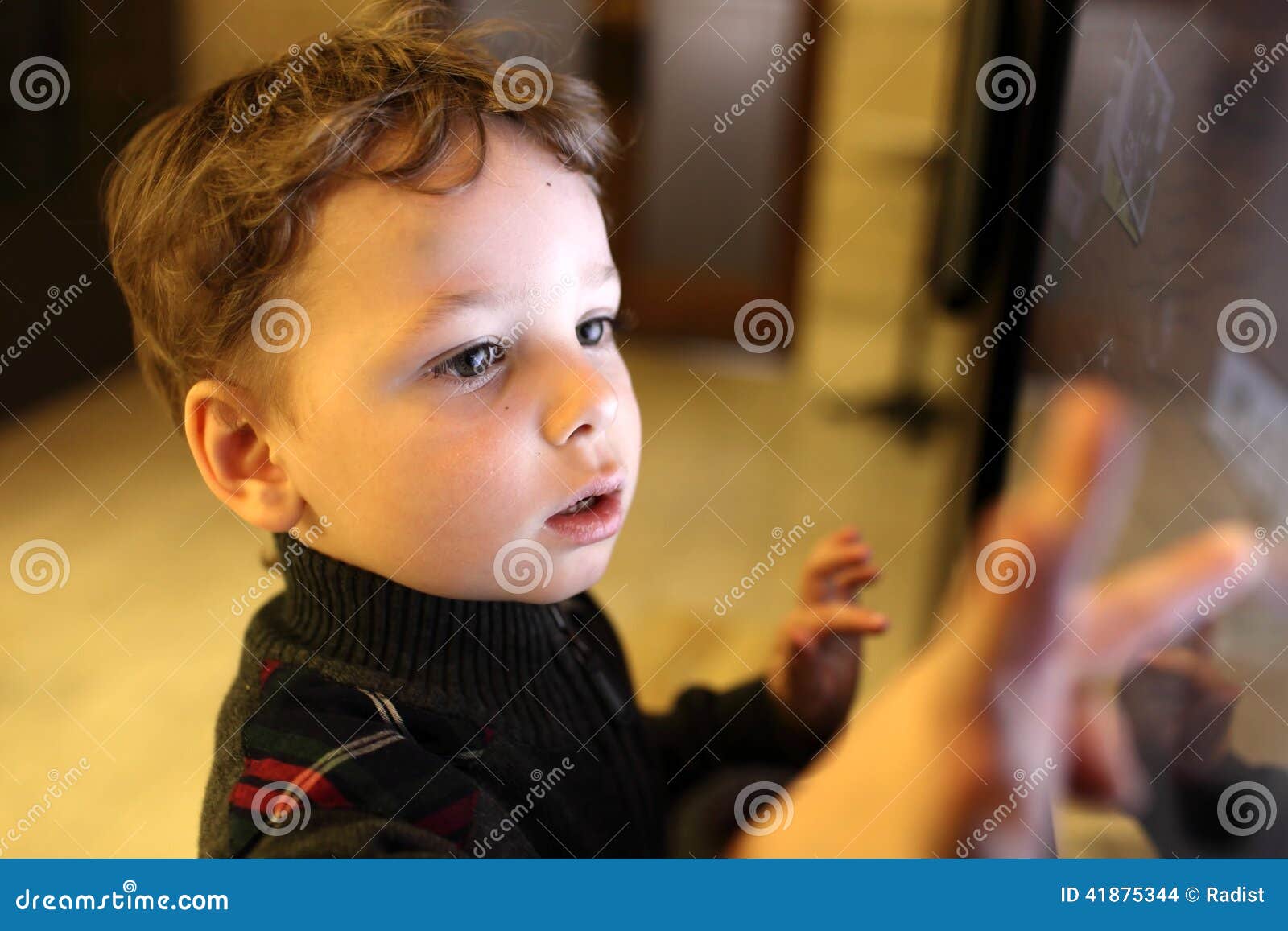 Kid using touch screen stock photo. Image of monitor - 41875344