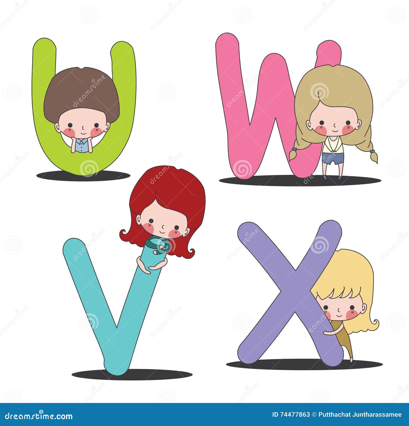 Kid and UVWX set stock vector. Illustration of vector - 74477863