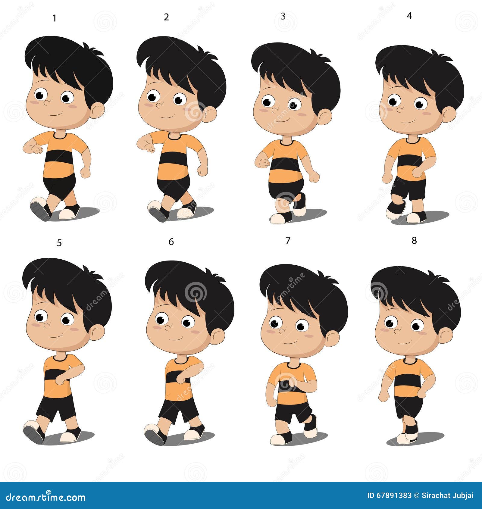 Kid walkcycle animation stock vector. Illustration of vector - 67891383