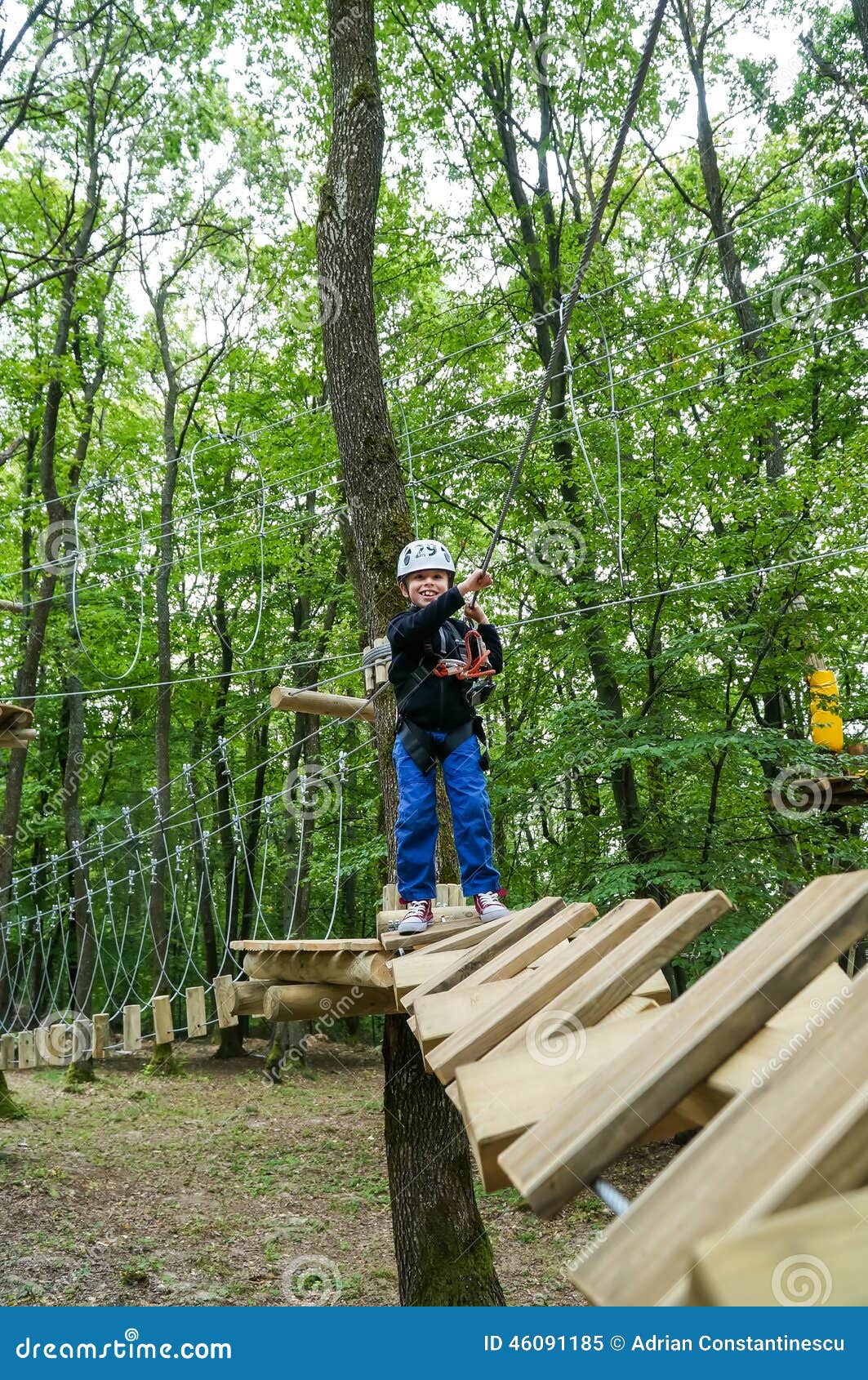 Kid Walking on a Logs Path in Adventure Park Stock Image - Image of ...
