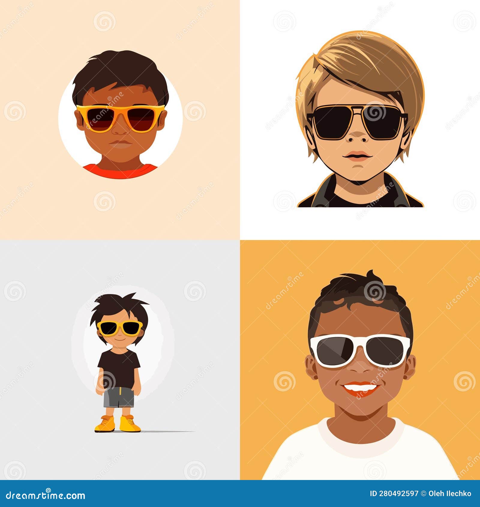Kid Wearing Sunglasses Vector Vector Set Isolated Illustration Stock ...