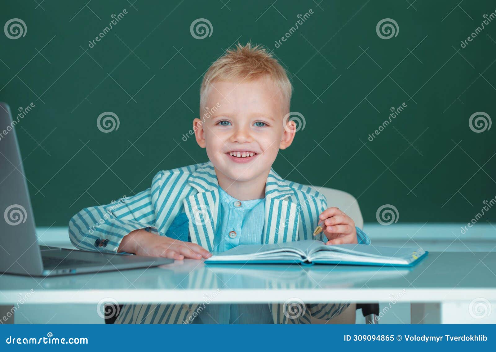 Kid Writing in Class. School Child Student Learn Lesson Sitting at Desk ...