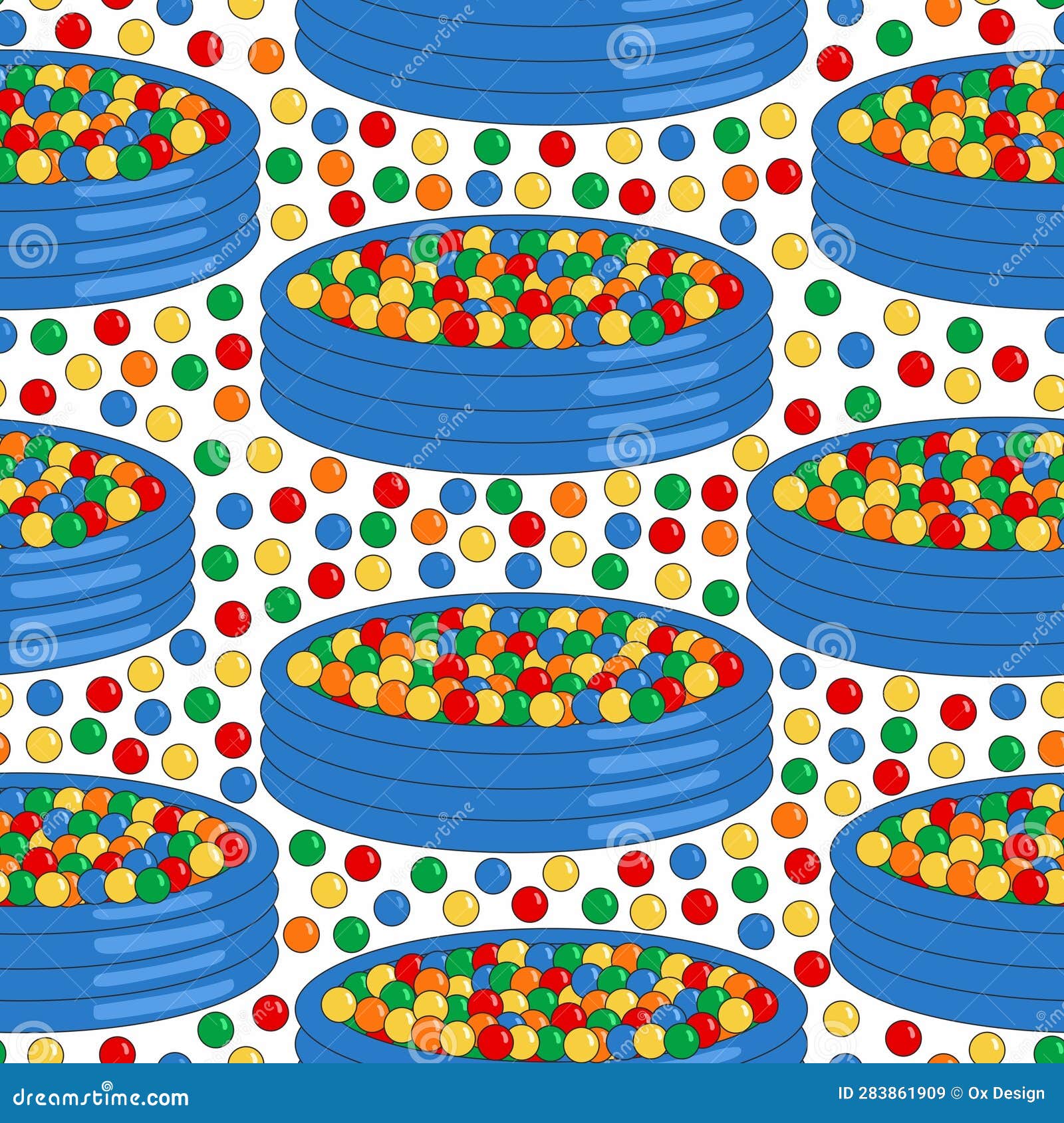 Kiddie Inflatable Pool Full of Plastic Balls. Seamless Pattern. Stock ...
