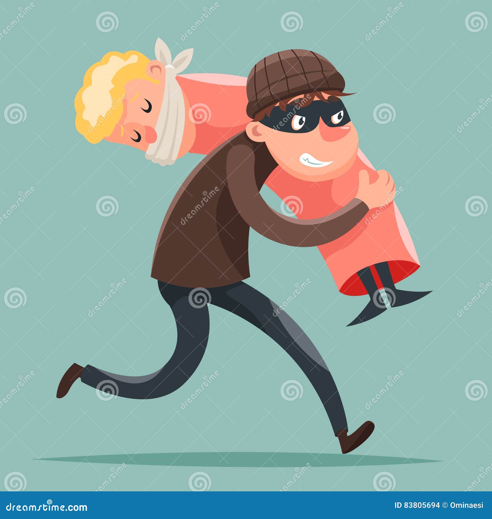Kidnapper Running Away Hostage Character Icon Cartoon Design Template ...